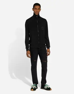 Dolce & Gabbana Cashmere And Silk Zip-up Sweatshirt With Dg Patch