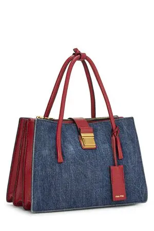 Miu Miu Denim Convertible Buckle Top Handle Bag