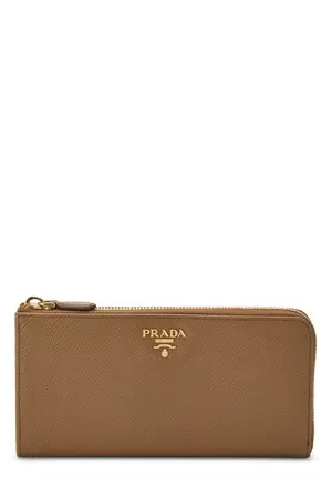 Prada Saffiano Zip Around Wallet - Brown