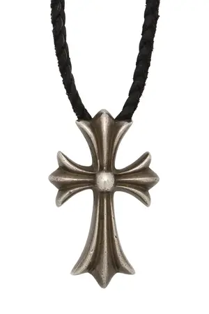 Chrome Hearts Sterling & Leather Cross Pendant Necklace