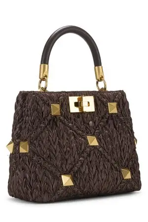 Valentino Garavani Raffia Roman Stud Top Handle Bag