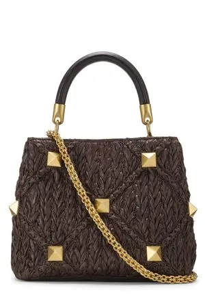 Valentino Garavani Raffia Roman Stud Top Handle Bag