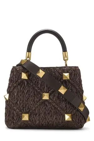 Valentino Garavani Raffia Roman Stud Top Handle Bag