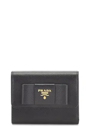 Prada Saffiano Bow Compact Wallet - Black