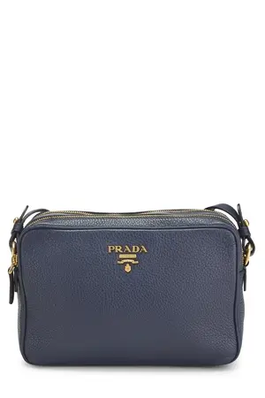 Prada Vitello Daino Double Zip Camera Bag - Navy