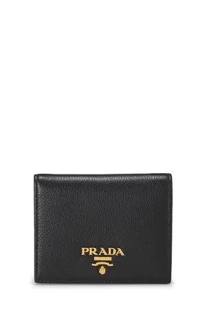 Prada Vitello Daino Compact Wallet - Black