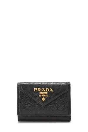 Prada Vitello Daino Compact Wallet - Black