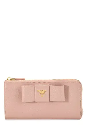 Prada Saffiano Bow Zip Around Wallet - Pink
