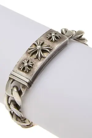 CHROME HEARTS Sterling Silver Cross ID Bracelet