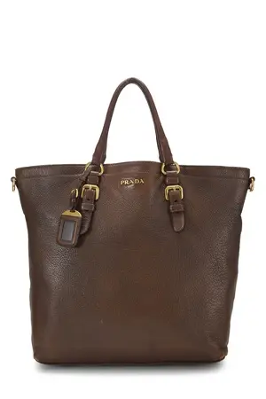Prada Vitello Daino Convertible Tote - Brown