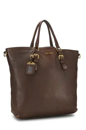 Prada Vitello Daino Convertible Tote - Brown