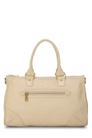 Prada Vitello Daino Convertible Zip Handbag - Beige