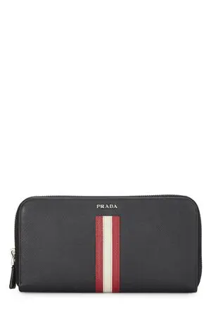 Prada Saffiano Stripe Zip Around Wallet - Black