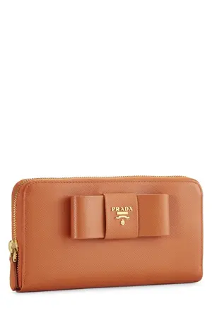 Prada Saffiano Bow Zip Around Wallet - Orange