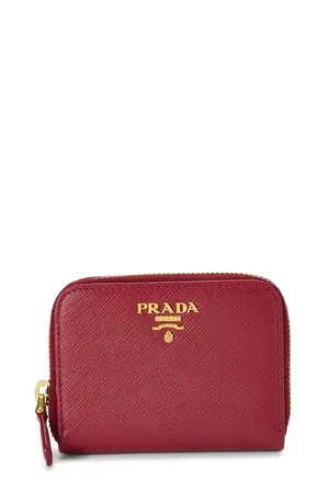 Prada Saffiano Zip Around Coin Purse - Red
