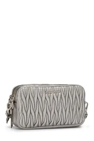 Miu Miu Nappa Double Zip Camera Crossbody Bag - Silver