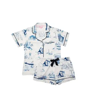 KATIE KIME Houston Toile Pajama Shorts Set - Blue