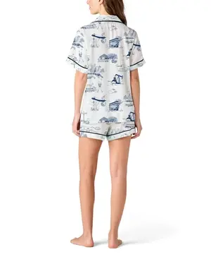 KATIE KIME Houston Toile Pajama Shorts Set - Blue