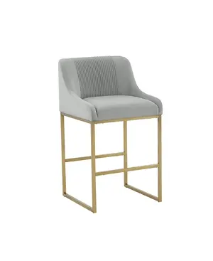 TOV FURNITURE Lisa Pleated Velvet Counter Stool - Grey