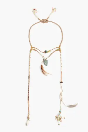 Etro Suede Necklace With Feather, Shell, And Multi Stone Detail - Neutral