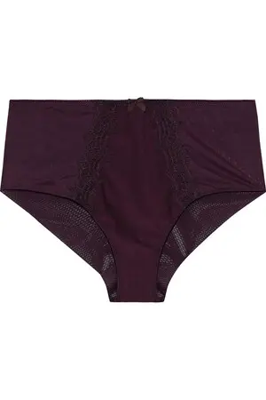 MIMI HOLLIDAY BY DAMARIS Lacetrimmed Stretchjersey And Tulle Highrise Briefs - Grape