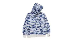 A BATHING APE Palm Tree Camo Relaxed Fit Shark Full Zip Hoodie - Blue