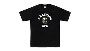 A BATHING APE Palm Tree Camo College Tee Shirt - Black