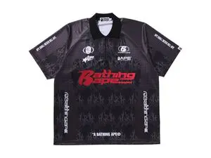 A BATHING APE Flame Pattern Half Zip Polo Shirt