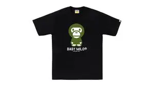 A BATHING APE College Monogram Baby Milo Tee Shirt - Black/green