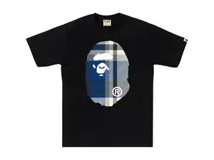 A BATHING APE Check Big Ape Head Tee Shirt - Black
