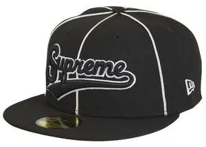 Supreme X New Era Piping Script Logo Cap - Black