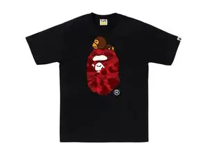 A BATHING APE Camo Milo On Big Ape Tee Shirt - Black/red