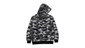 A BATHING APE Palm Tree Camo Relaxed Fit Shark Full Zip Hoodie - Black