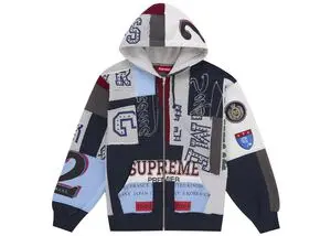 Supreme Patchwork Zip Up Hooded Sweatshirt - Navy Blue