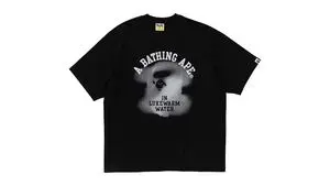 A BATHING APE Water Print College Logo Relaxed Fit Tee Shirt - Black