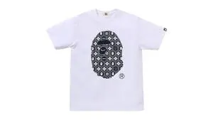 A BATHING APE Traditional Japanese Pattern Ape Head Tee Shirt - White/navy Blue