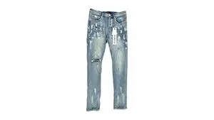 PURPLE BRAND Light Indigo Paint Blowout Slim Fit Jean - Light Blue