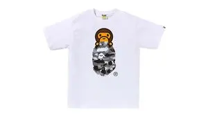 A BATHING APE 1st Camo Milo On Ape Head Tee Shirt Tee Shirt White/grey