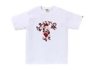 A BATHING APE Map Camo College Milo Tee Shirt White/red