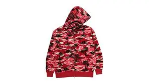 A BATHING APE Palm Tree Camo Relaxed Fit Shark Full Zip Hoodie - Red