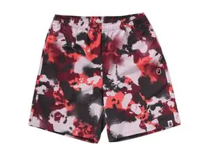 A BATHING APE Map Camo Regular Fit Beach Shorts - Red
