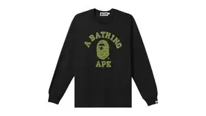 A BATHING APE College Monogram College Relaxed Fit Long Sleeve Tee Shirt - Black