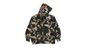 A BATHING APE Map Camo Shark Relaxed Fit Full Zip Hoodie - Green
