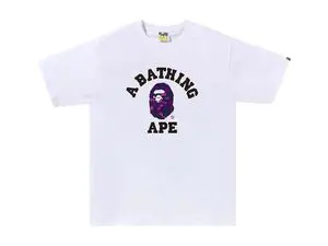 A BATHING APE Camo College Tee Shirt - White/purple