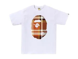 A BATHING APE Check Big Ape Head Tee Shirt - White