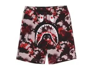 A BATHING APE Map Camo Shark Sweat Shorts - Red