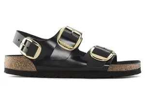 BIRKENSTOCK Milano Big Buckle Natural Leather Patent High Shine Sandals - Black