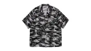 A BATHING APE Palm Tree Camo Open Collar Pocket Short Sleeve Shirt - Black