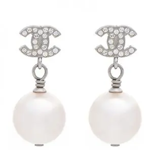 Chanel Cc Drop Earrings Crystal Pearl Silver - Multicolor