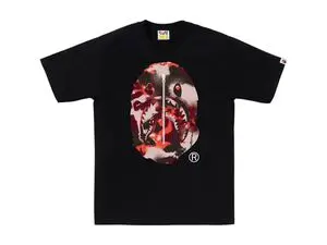 BAPE Map Camo Ape Head Shark Tee Shirt Black/red